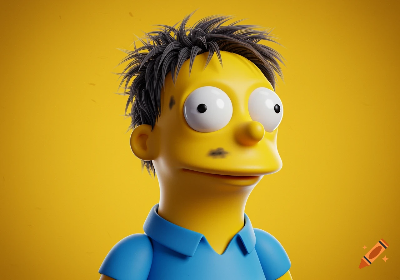 3D render of a cartoon character resembling Ralph Wiggum. on Craiyon