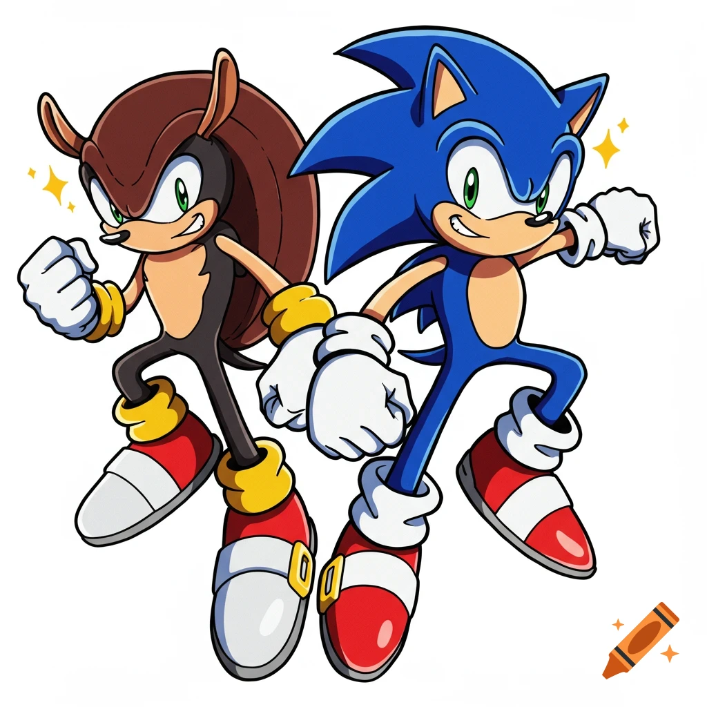 Sonic the Hedgehog and Mighty the Armadillo pose in 2D anime art style ...