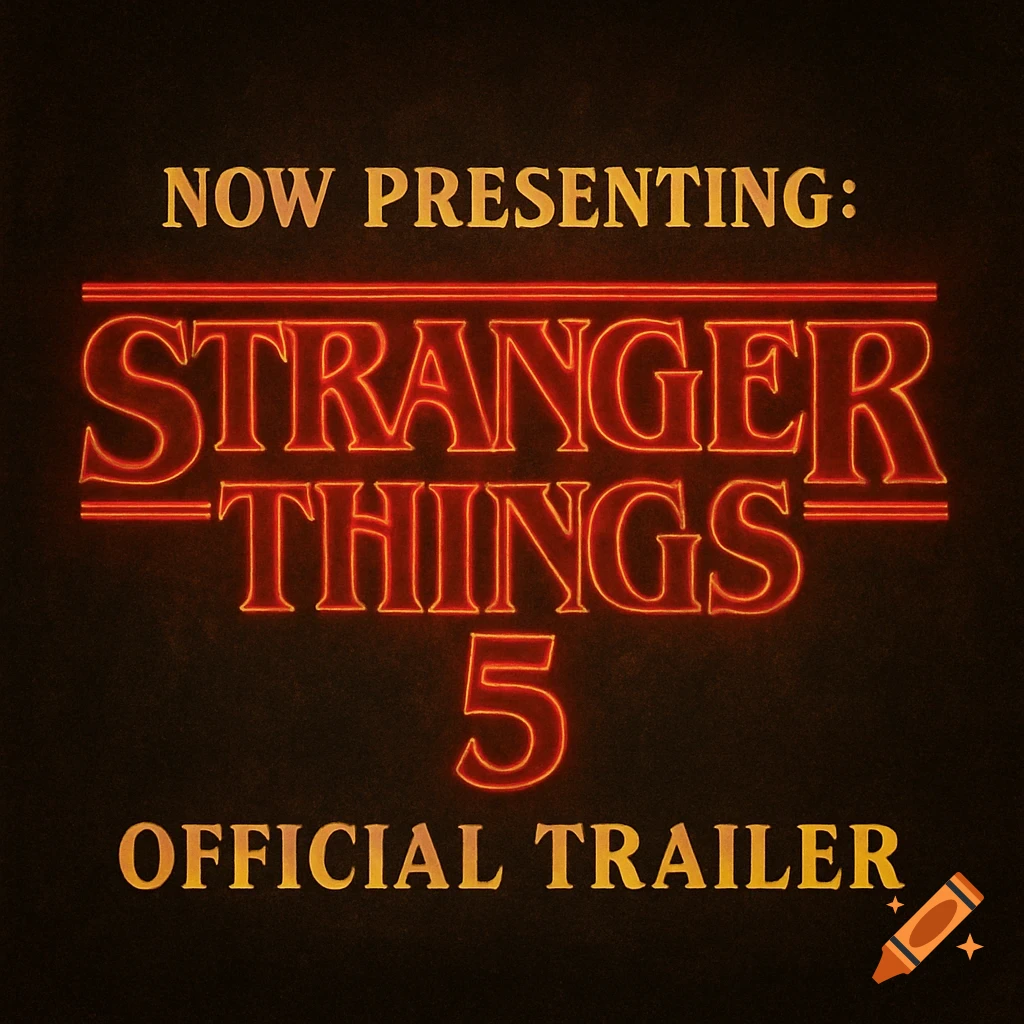 Stranger Things 5 title card with text 'Now presenting: STRANGER THINGS ...