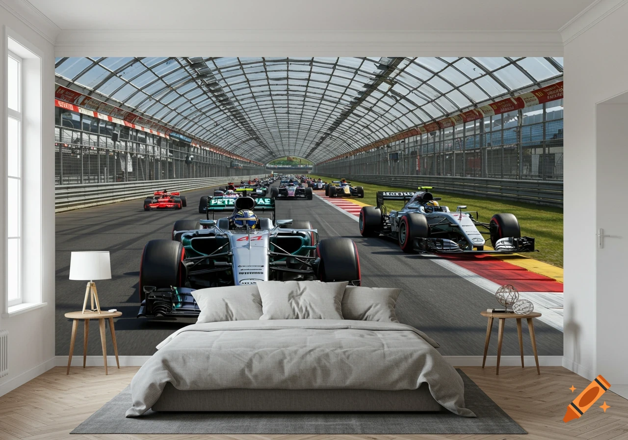 A large wallpaper showing Formula 1 race cars starting a race on a ...