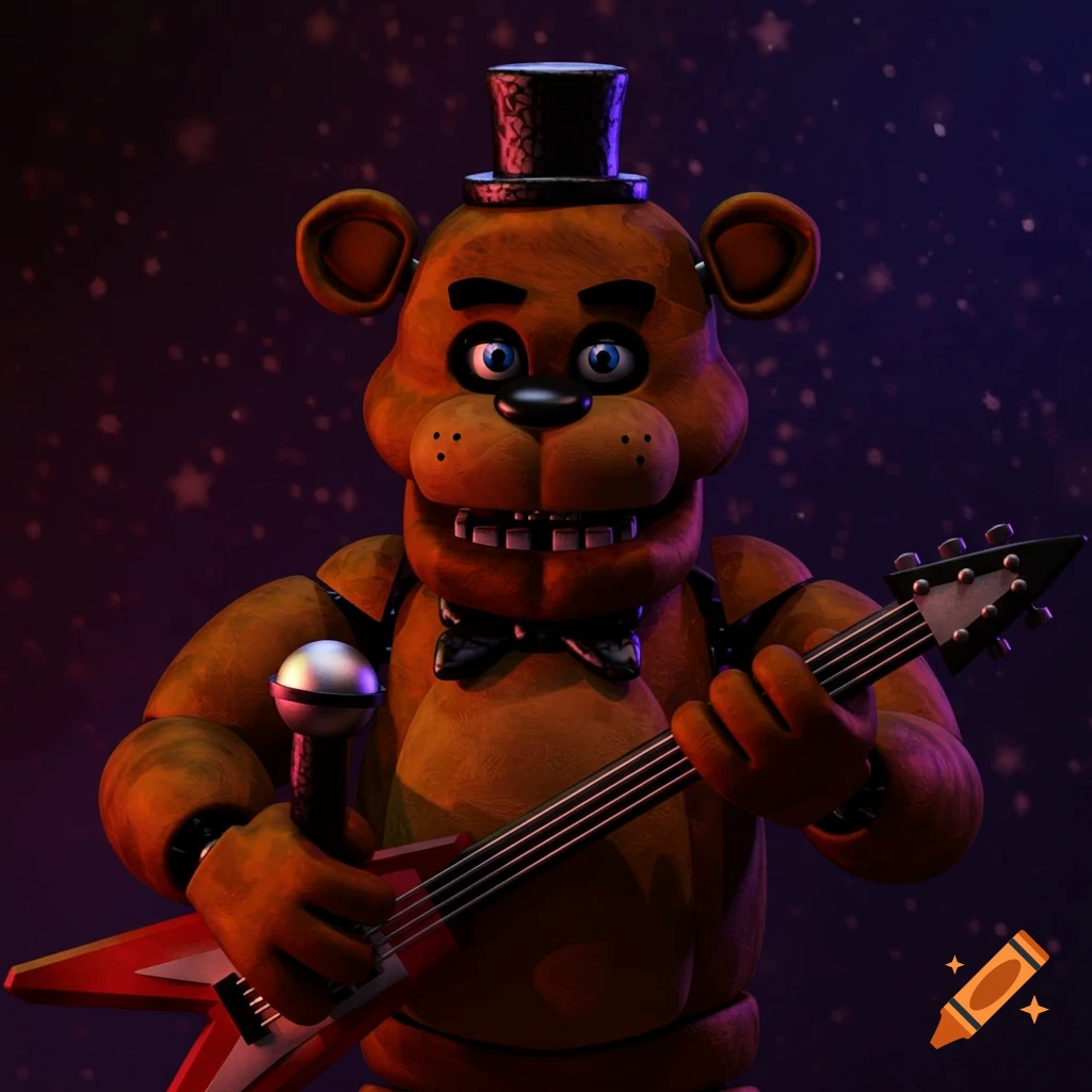 Freddy Fazbear animatronic character holding a guitar and microphone ...