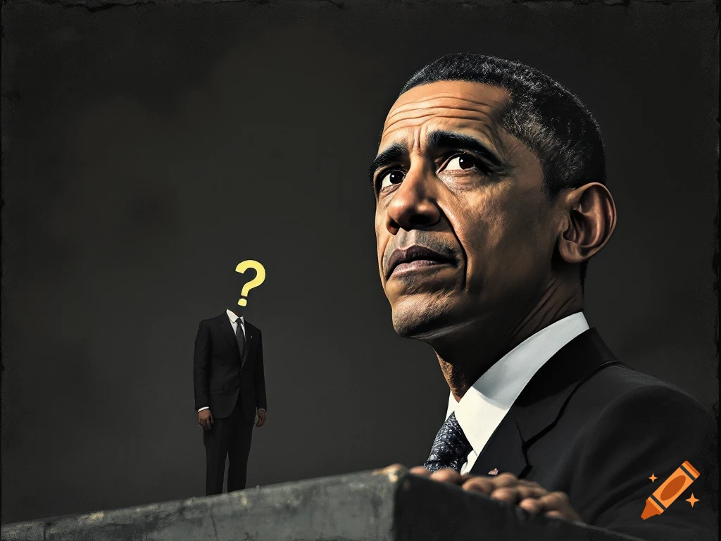 Barack Obama looking confused next to a figure with a question mark ...