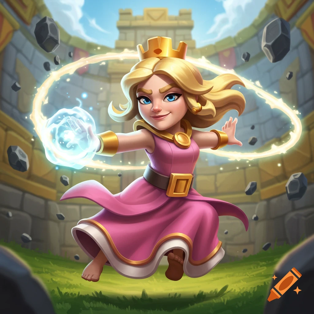 Clash Royale Princess casting a magic spell in front of a castle. on ...