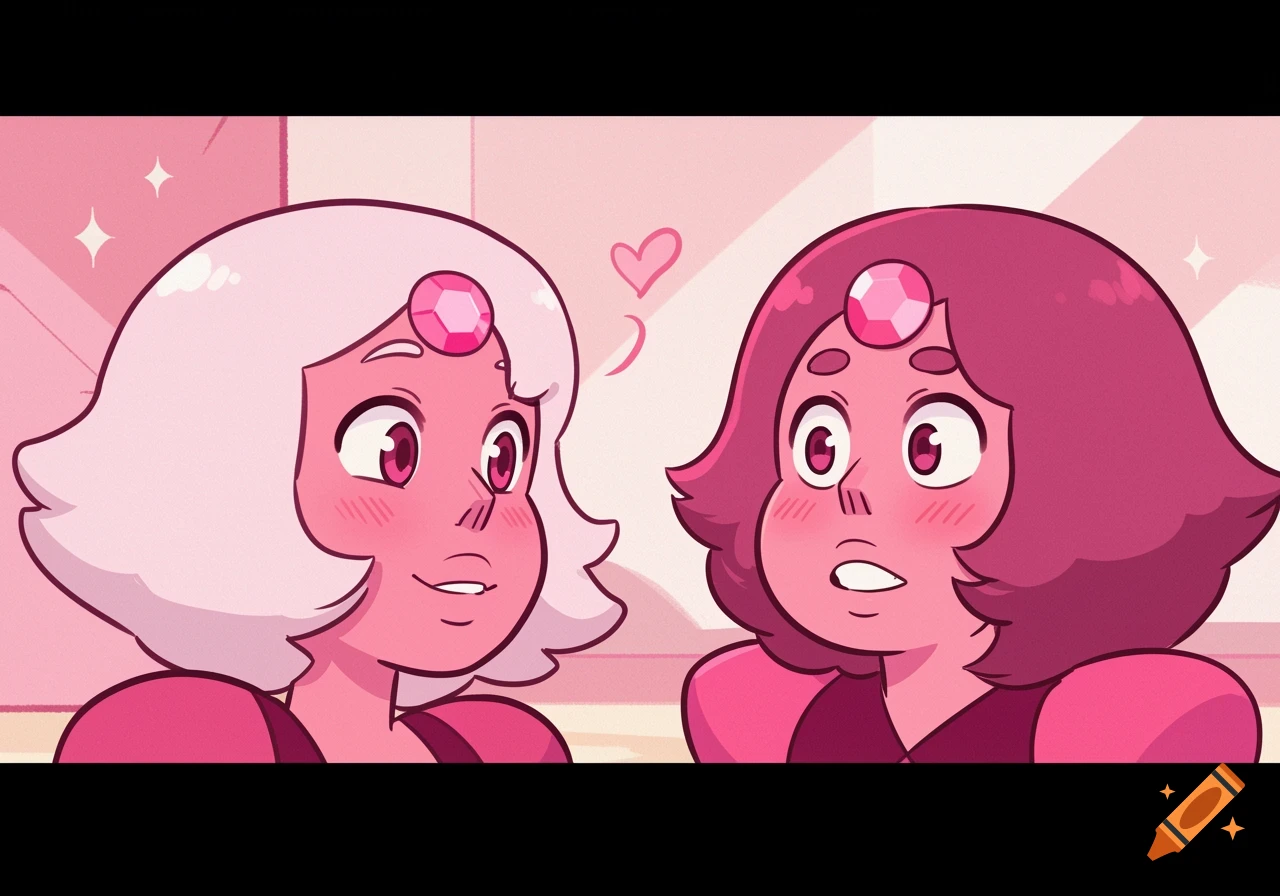 Two cartoon characters in Steven Universe style look at each other with ...