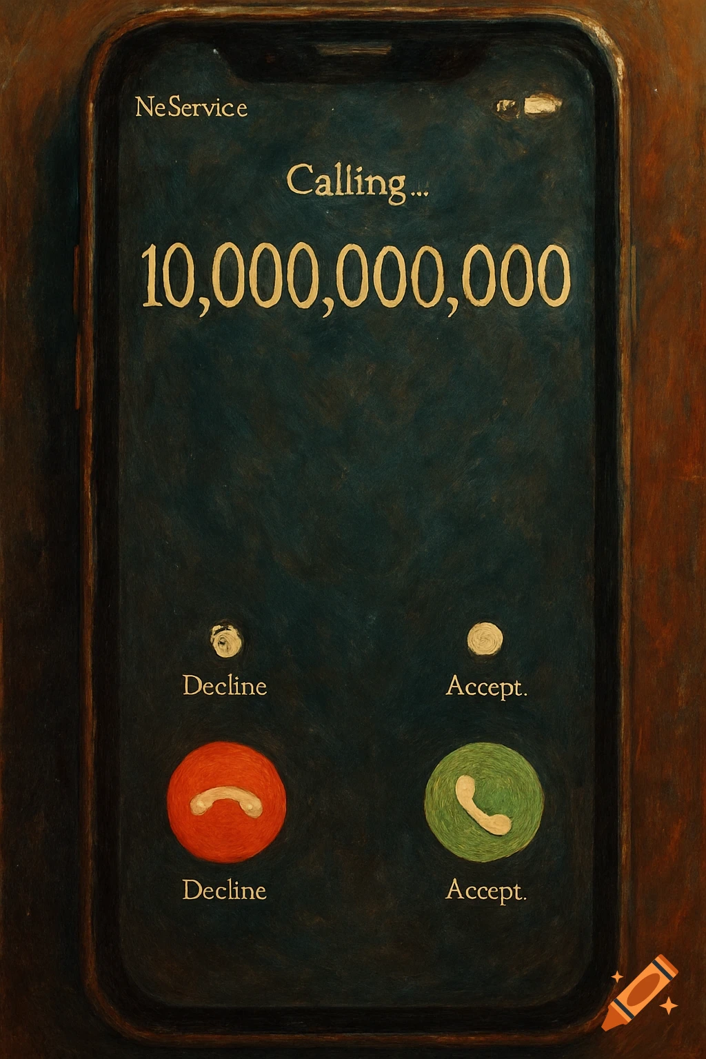 A painting of a phone screen showing an incoming call from ...