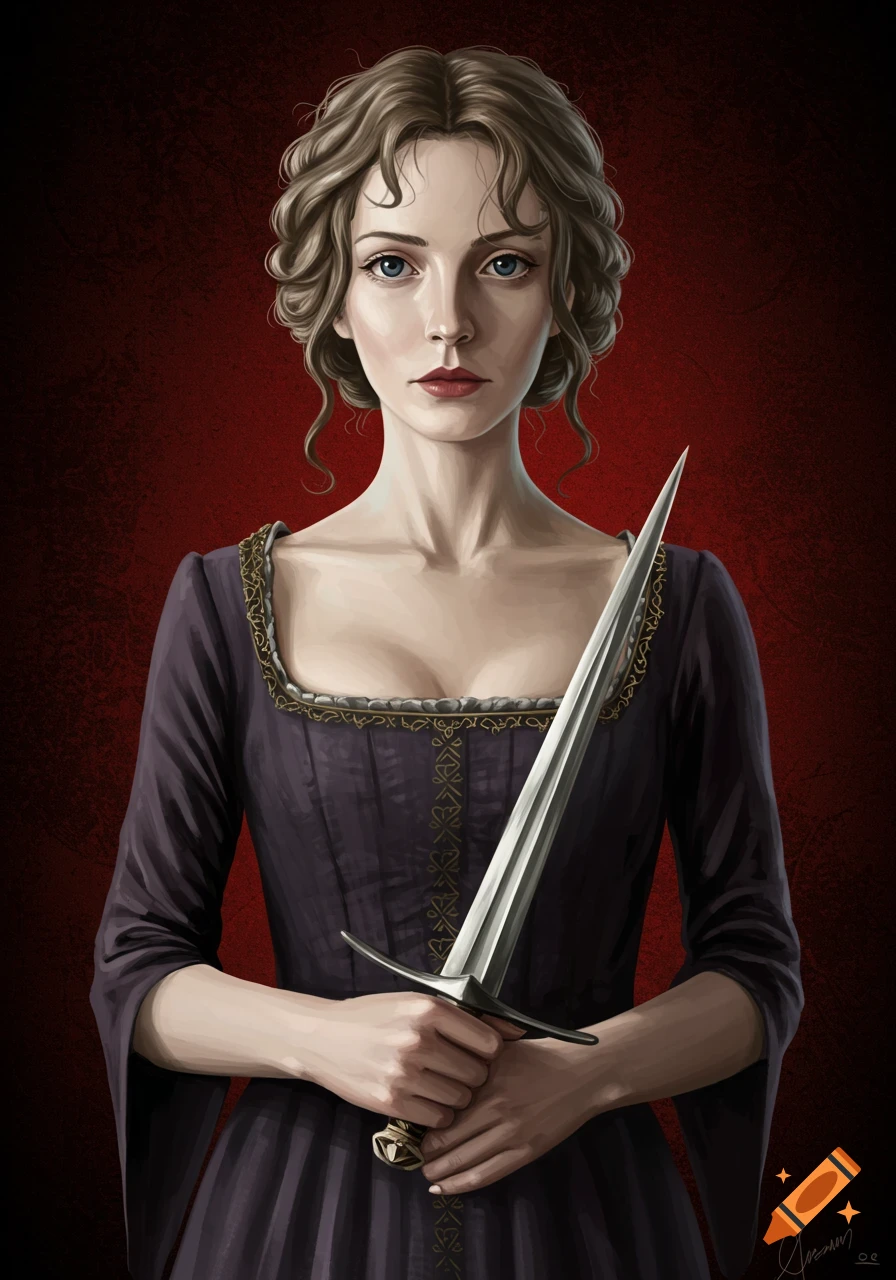 Digital painting of a woman in historical dress holding a dagger. on ...