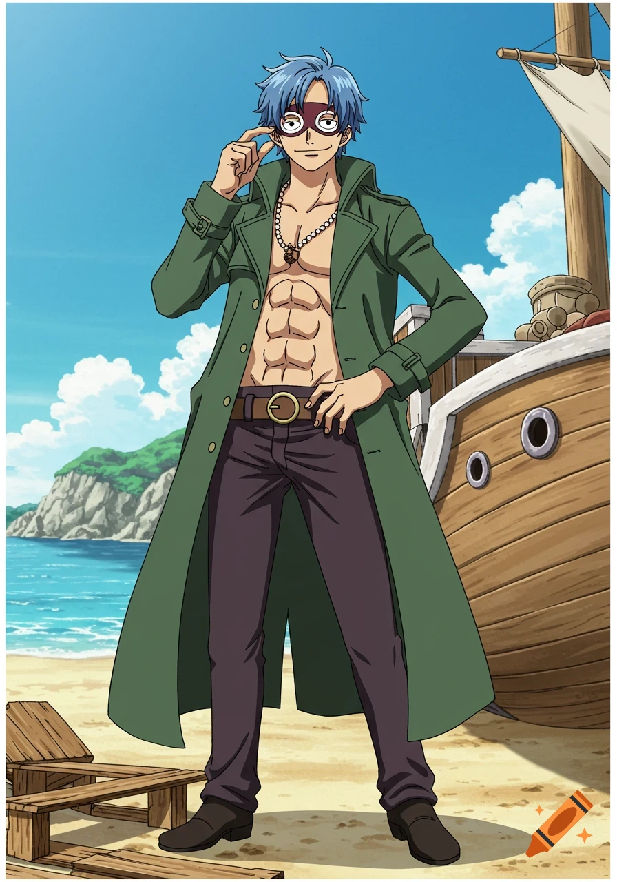 One Piece anime character on a beach on Craiyon