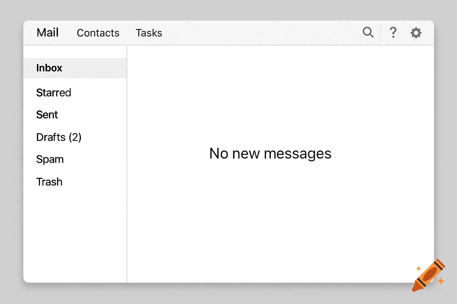 Screenshot of an email inbox interface showing folders and the message 'No new messages'. on Craiyon