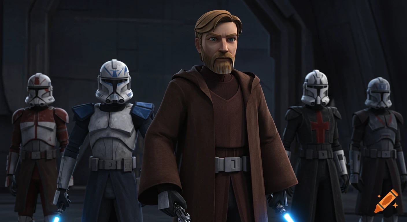 Obi-Wan Kenobi stands with Clone Troopers in The Clone Wars animated ...