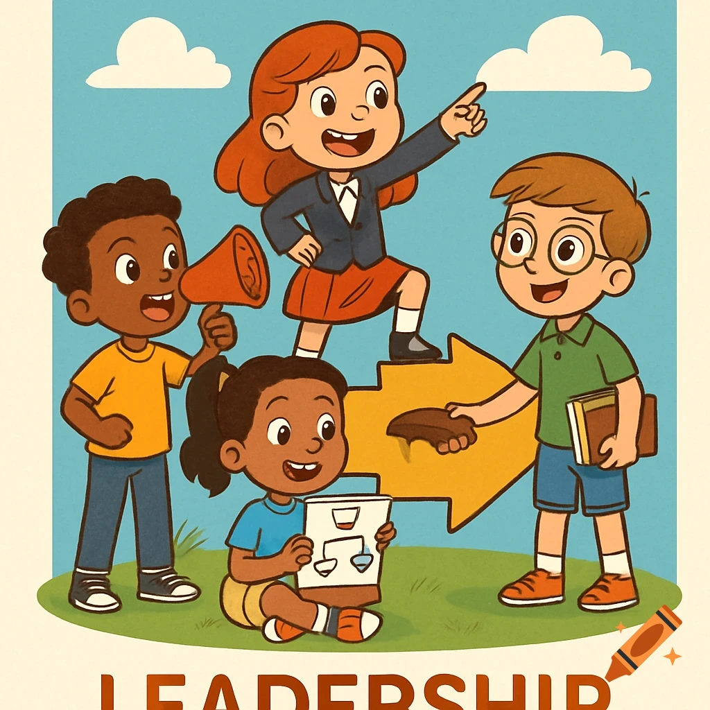 Cartoon illustration of diverse children demonstrating leadership ...