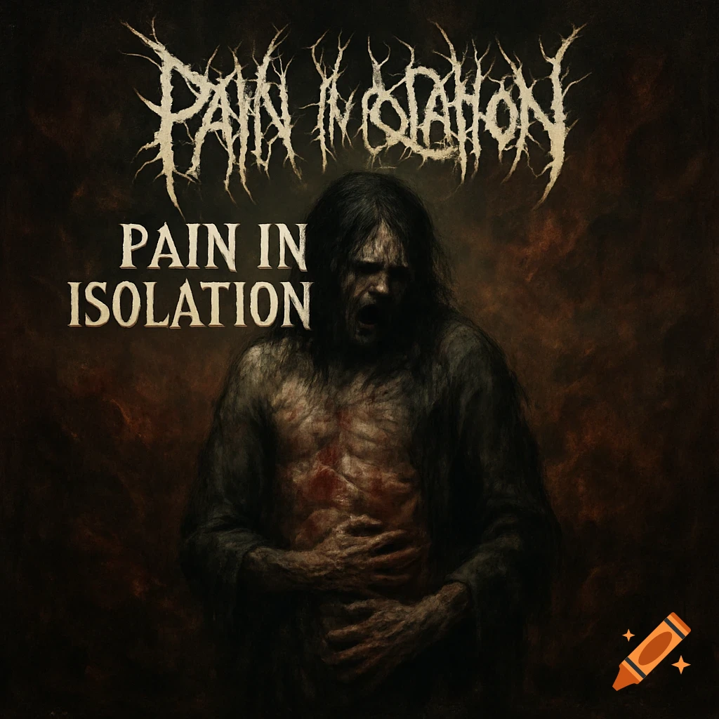 Dark, gritty illustration of a gaunt figure holding its stomach, with ...