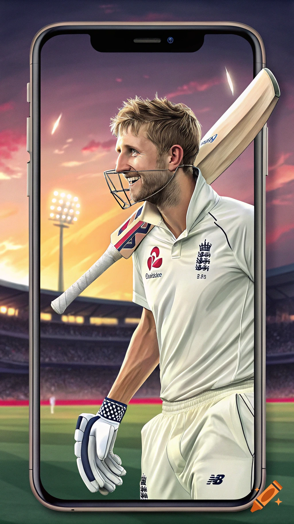 Male cricket player smiling, holding bat over shoulder, in uniform ...