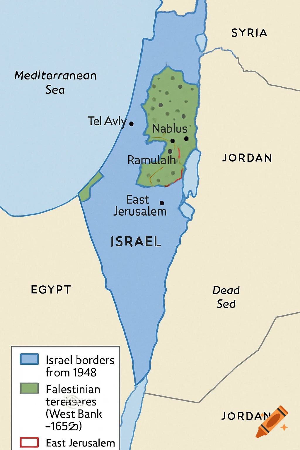 Political map of Israel and Palestinian territories showing borders ...