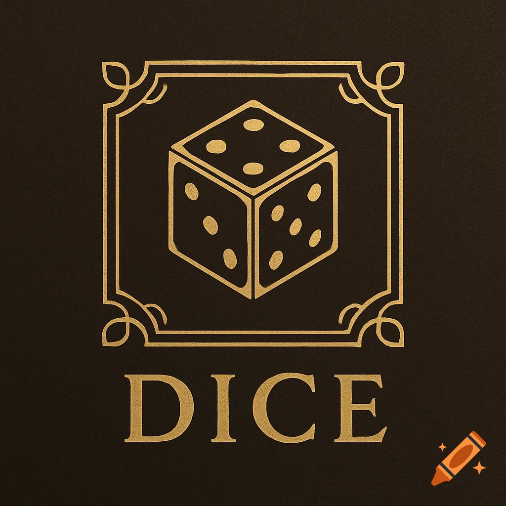A golden emblem featuring a dice graphic above the word "DICE" on a ...