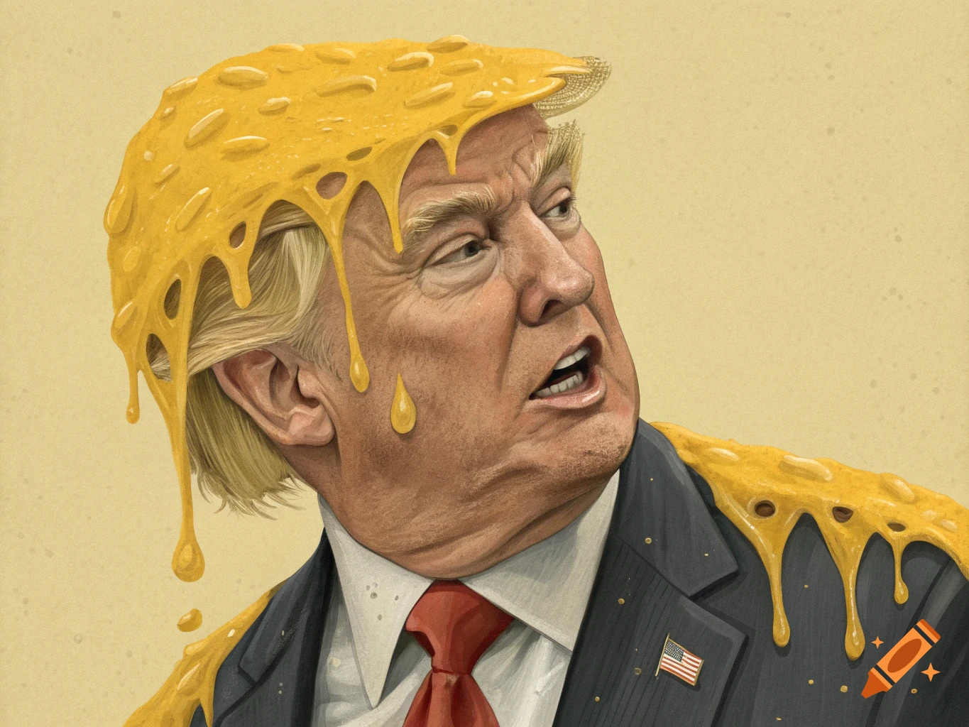 Illustration of Donald Trump's head and shoulders covered in dripping ...