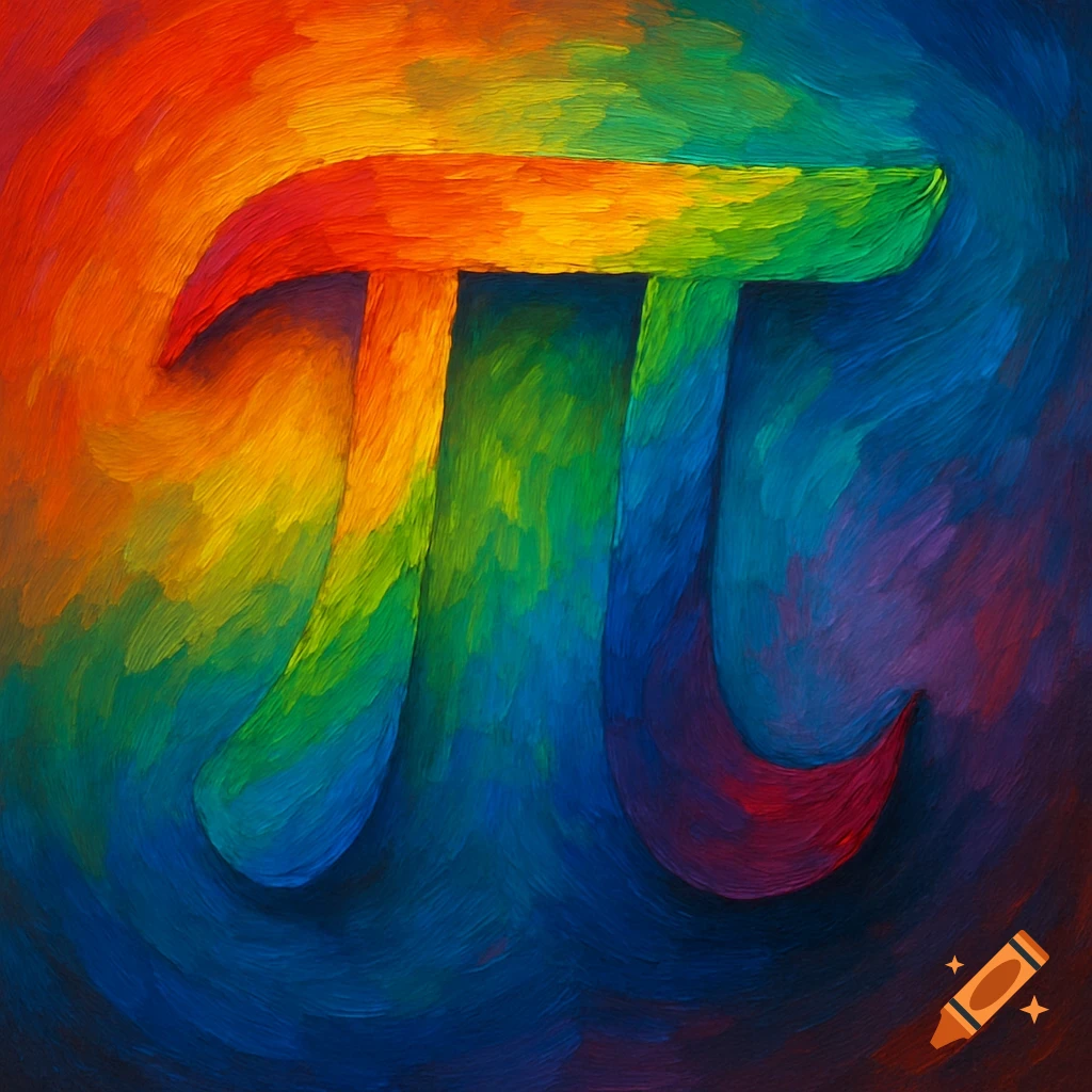 Pi symbol in rainbow colors, painted style on Craiyon