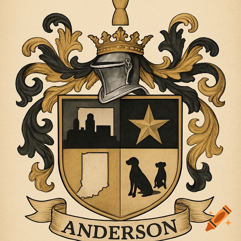 Illustration of a family crest featuring a shield with four quarters ...