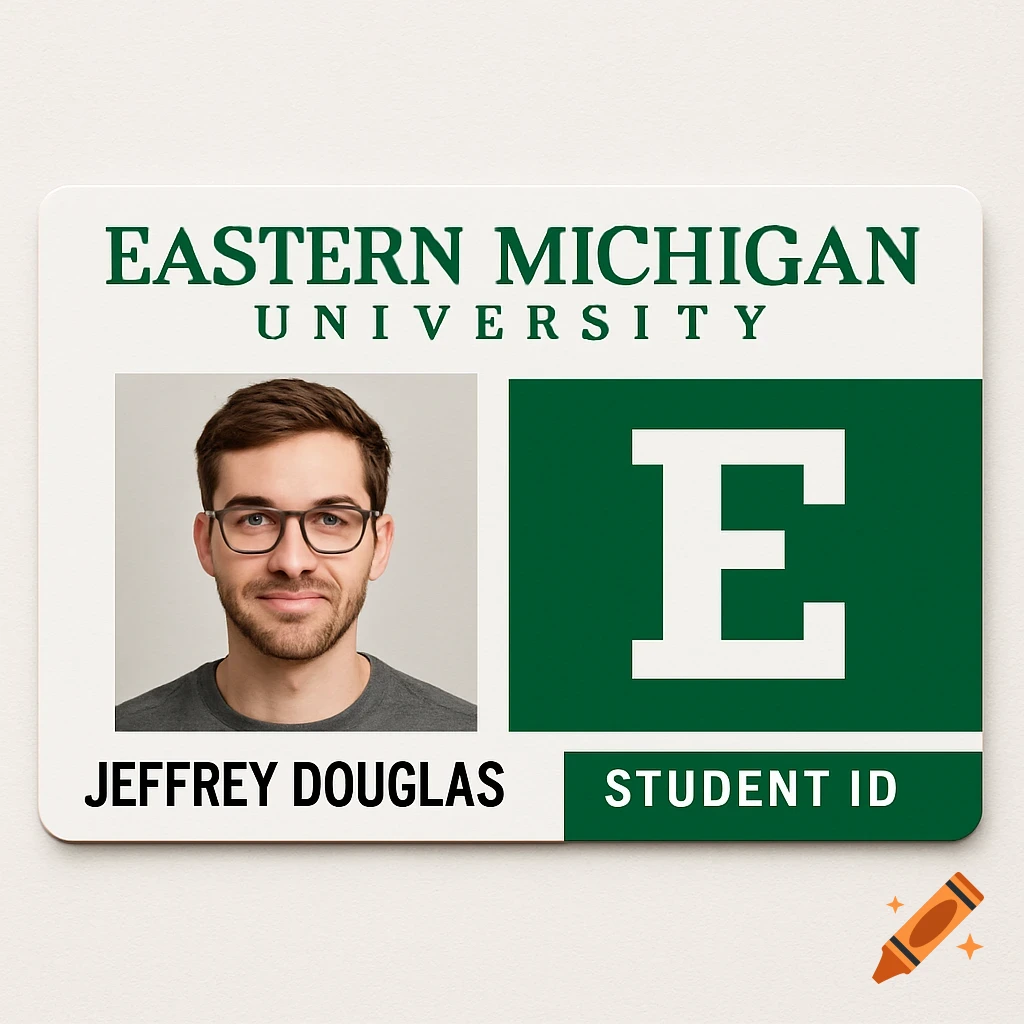 A college student ID card for Eastern Michigan University with a photo ...