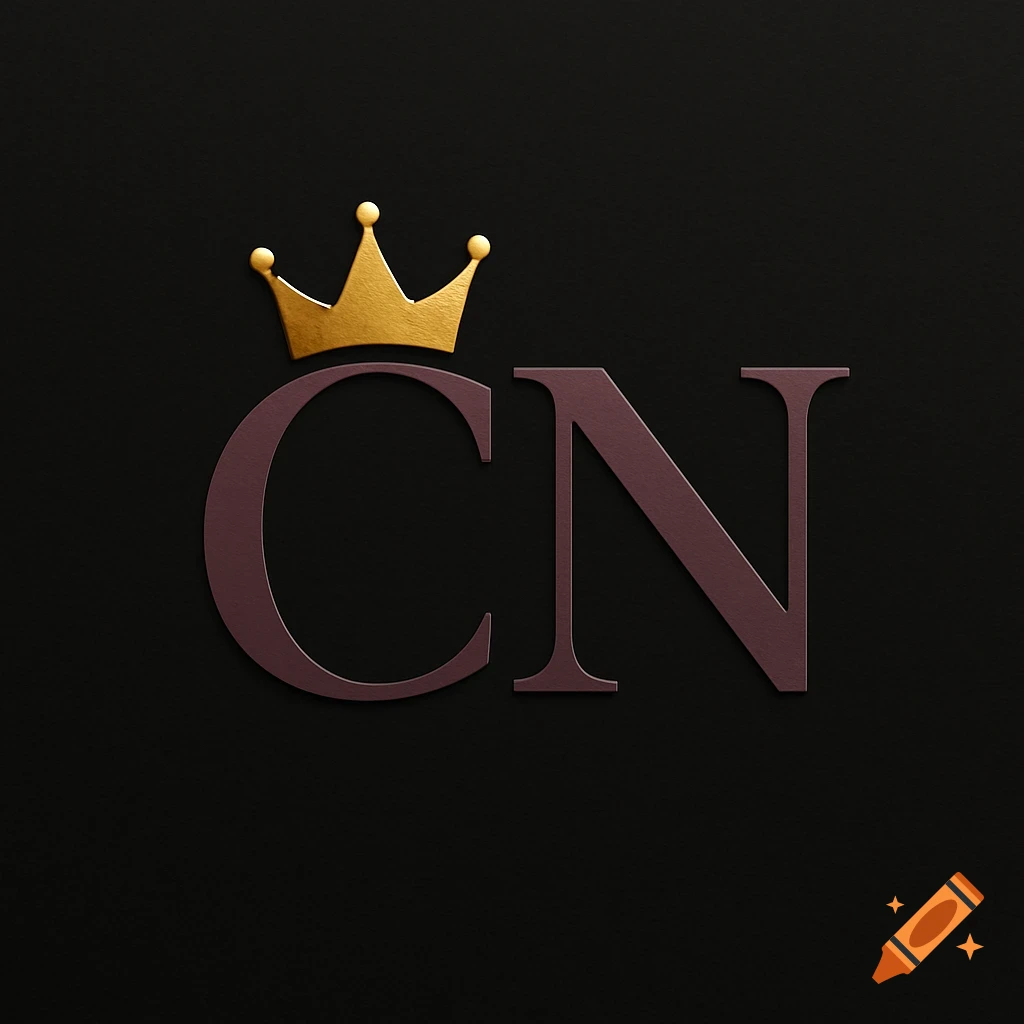 Logo with maroon letters 'CN' and a golden crown on a dark background ...