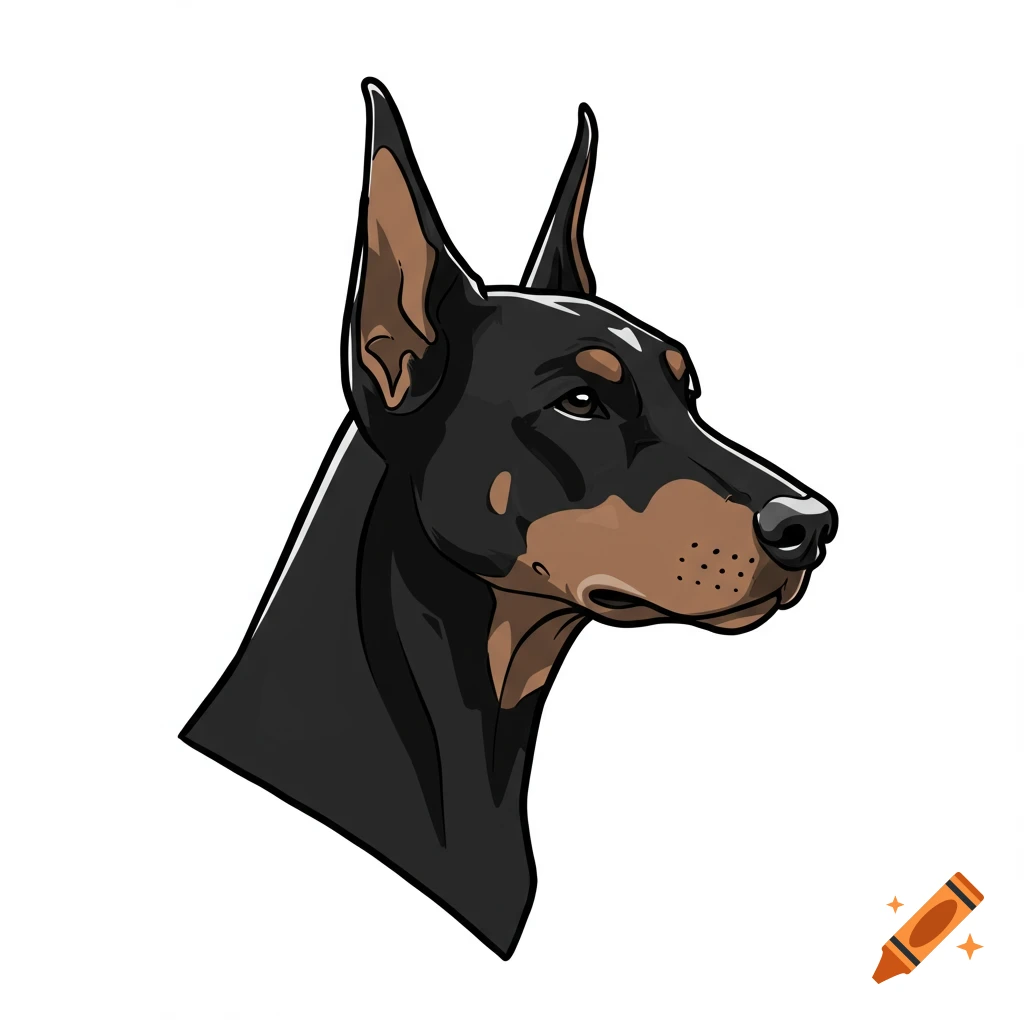 Illustration of a Doberman dog head profile. on Craiyon