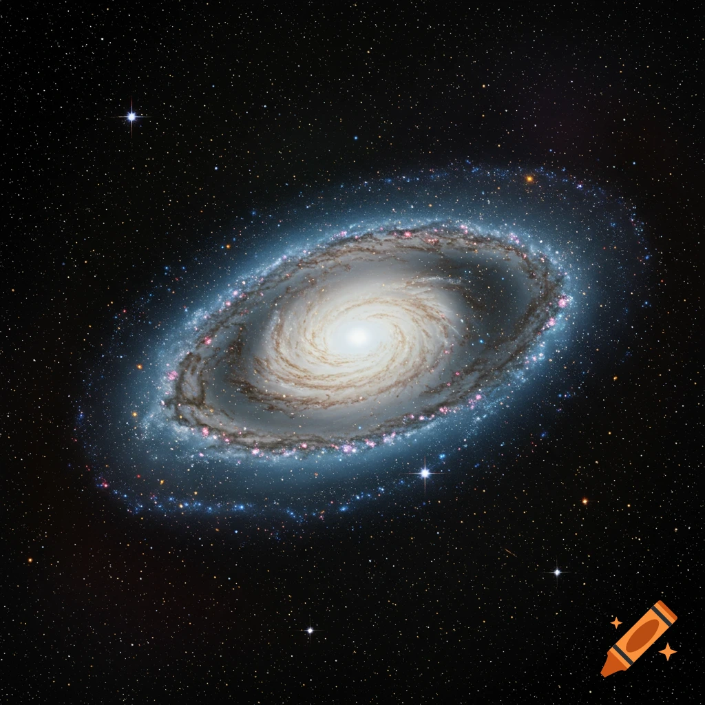 A detailed view of a spiral galaxy against a dark starfield. on Craiyon