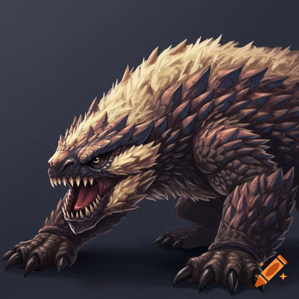 Illustration of a large, spiky, brown and tan fantasy creature with ...