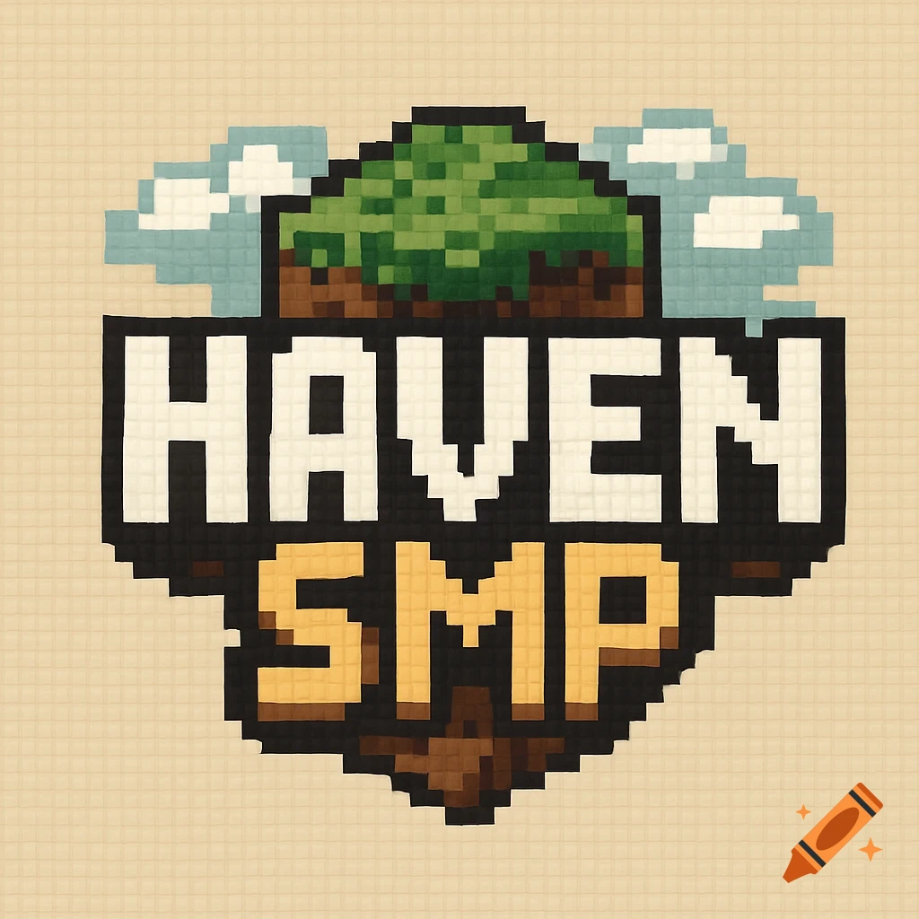 Pixel art logo for Haven SMP Minecraft server with mountain and clouds. on Craiyon