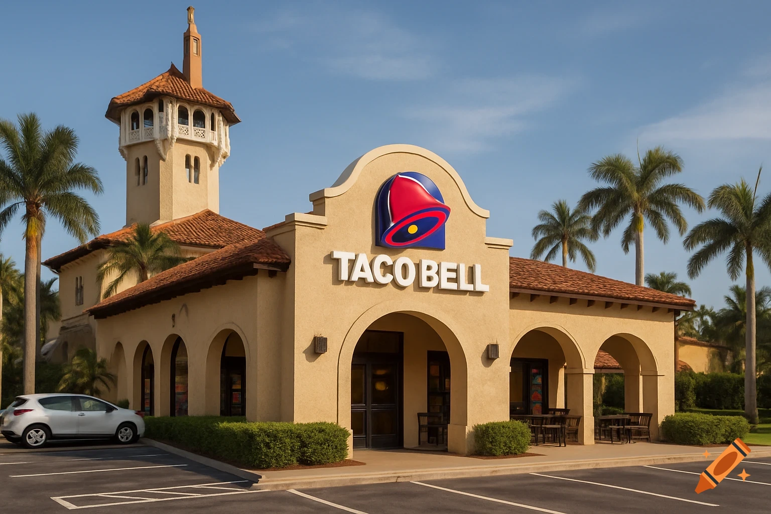 Photorealistic image of a Taco Bell restaurant designed in the style of ...