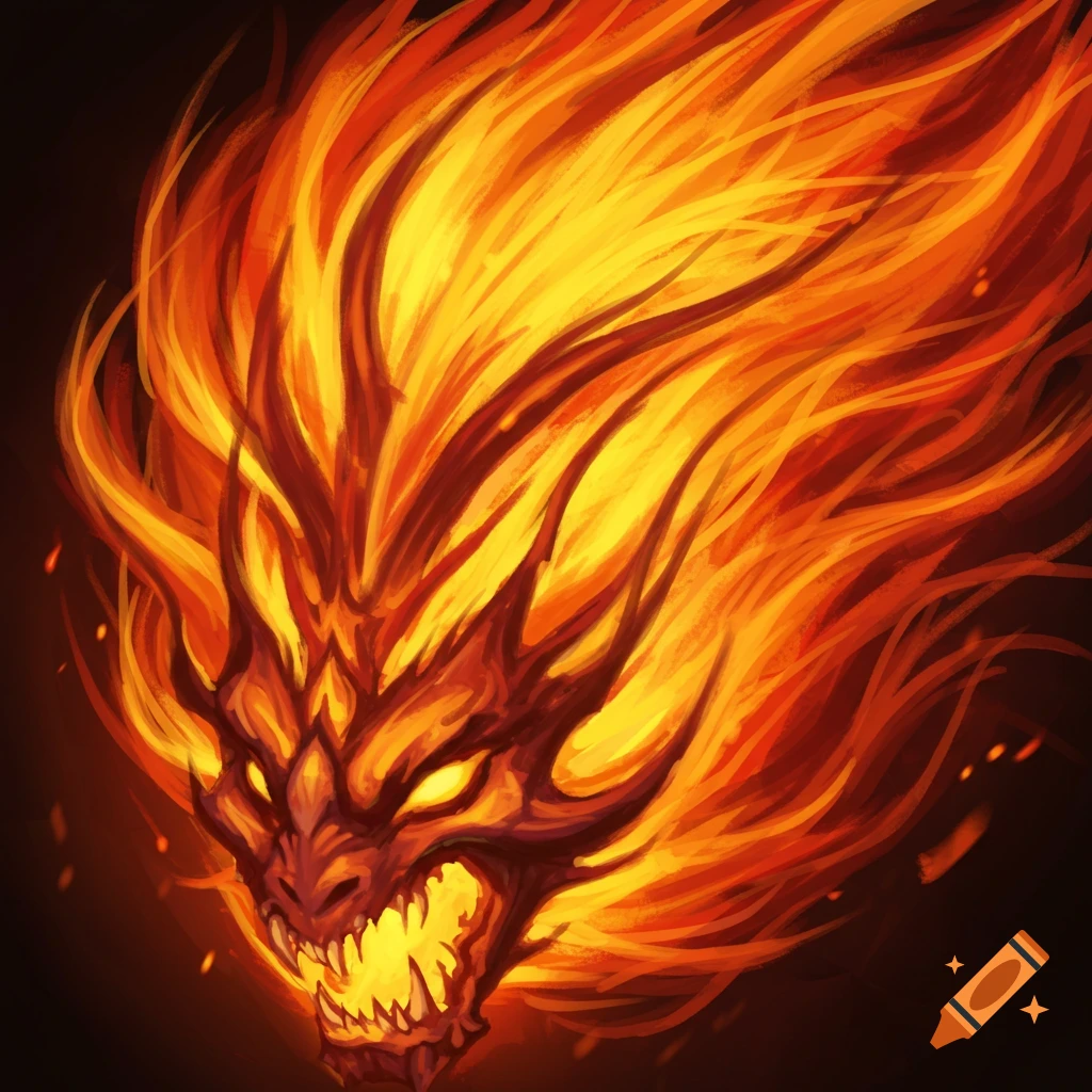 Stylized fiery creature head with glowing eyes on Craiyon