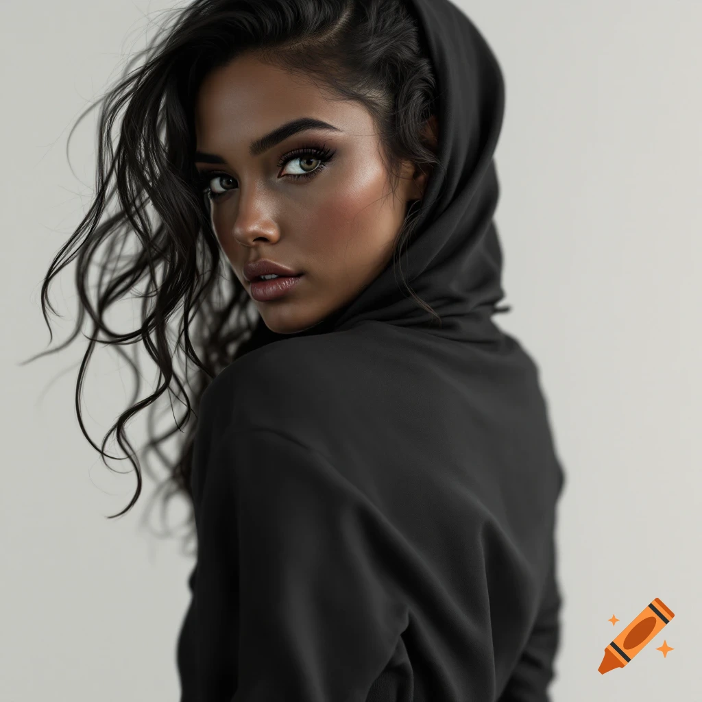 A photorealistic portrait of a person looking over their shoulder ...