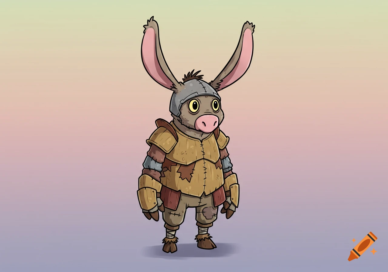 A cartoon creature with long ears, resembling a donkey, wearing ...