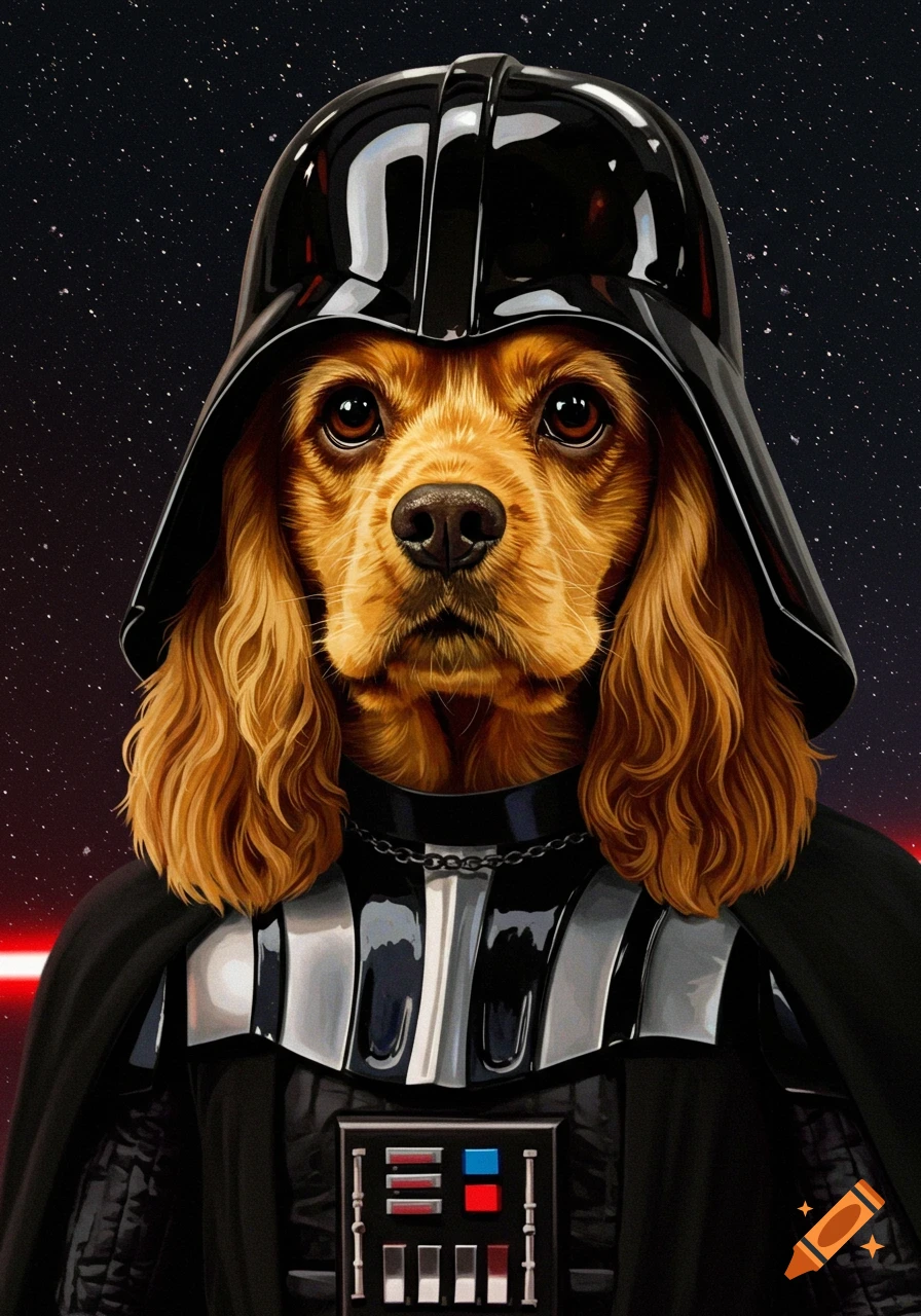 A Cocker Spaniel dog dressed as Darth Vader on Craiyon