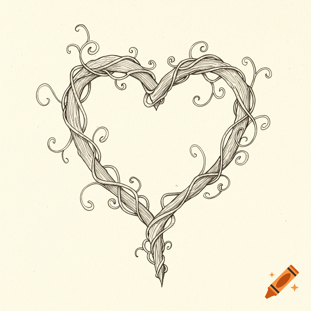 Sketch of a heart made of twisted vines on Craiyon