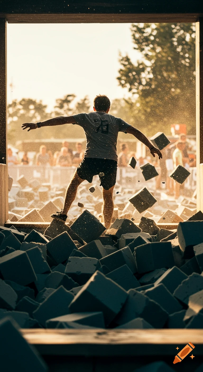 Person jumps into a foam pit during an obstacle course race ...
