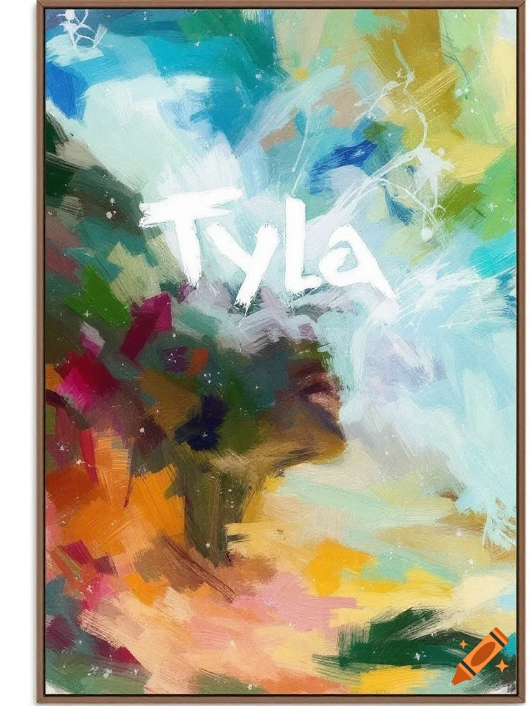 Abstract painting with bold brushstrokes in blue, green, orange, and ...