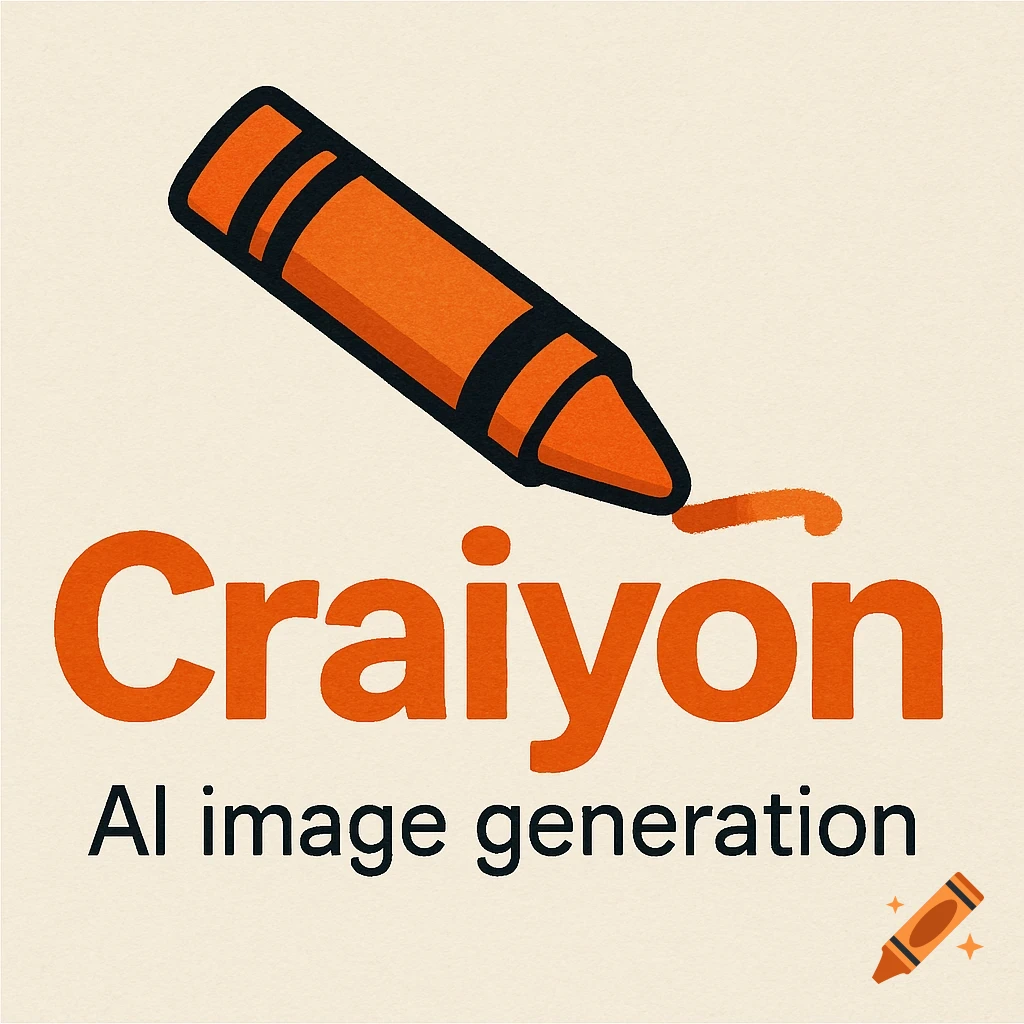 Illustration of an orange crayon drawing a line above the word "Craiyon ...