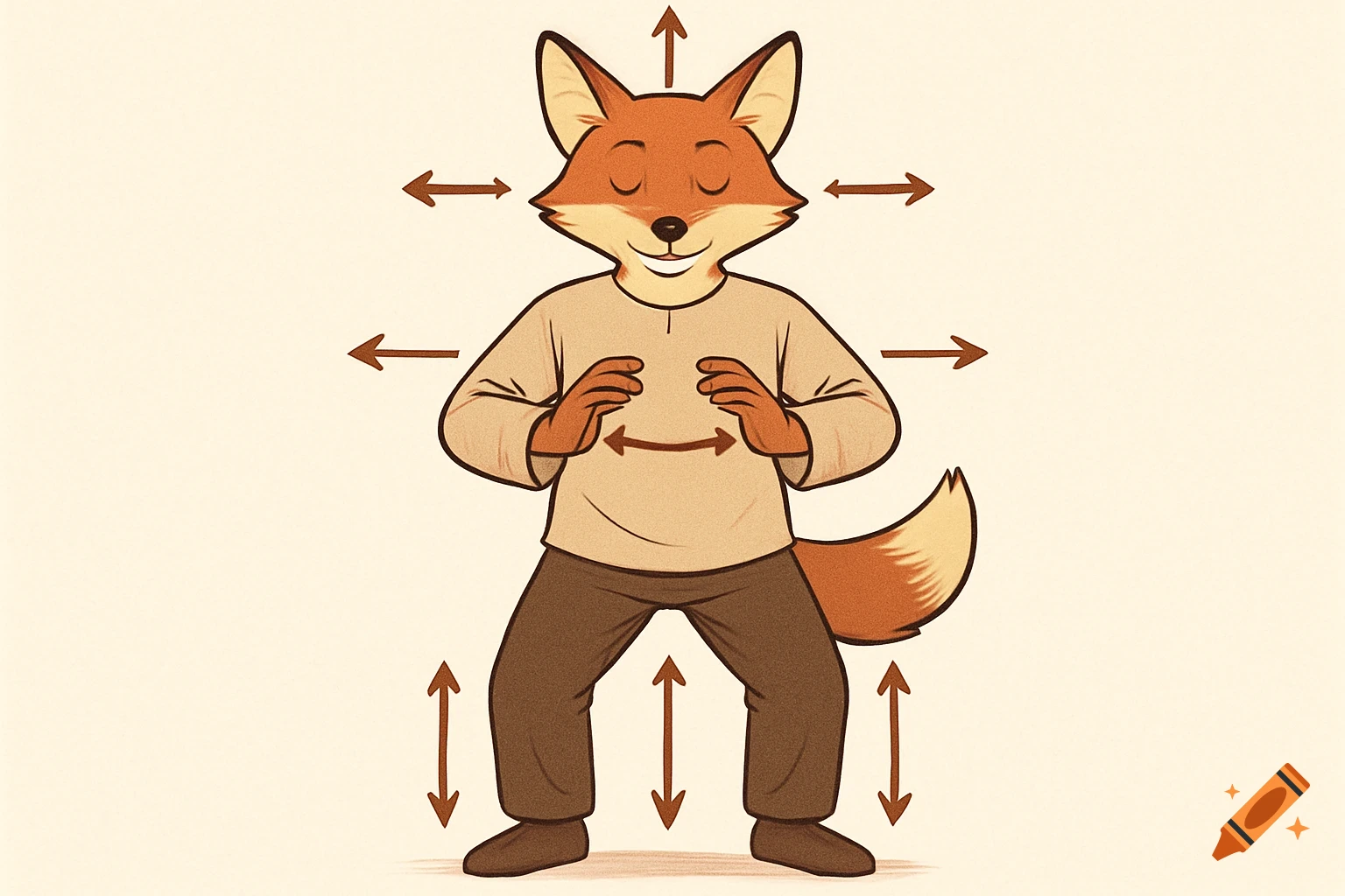 Illustration of anthropomorphic fox doing standing exercise with ...
