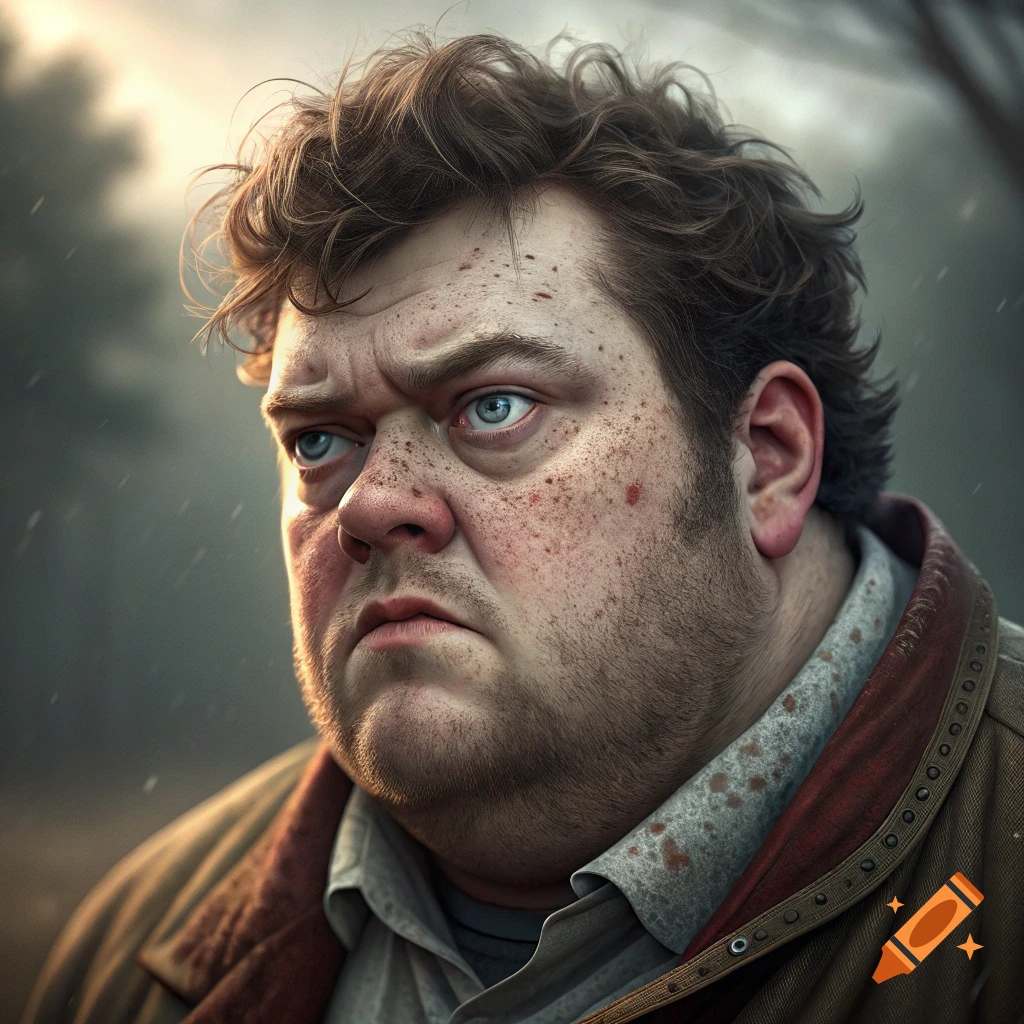 Hyper-realistic close-up portrait of a man with a gritty face looking ...