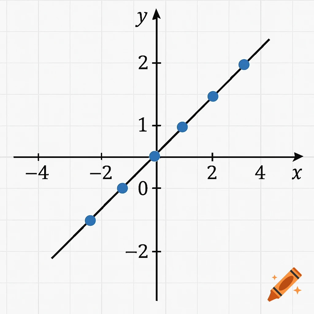 Line graph on a Cartesian plane with points (-4, -2), (-2, -1), (0, 0 ...