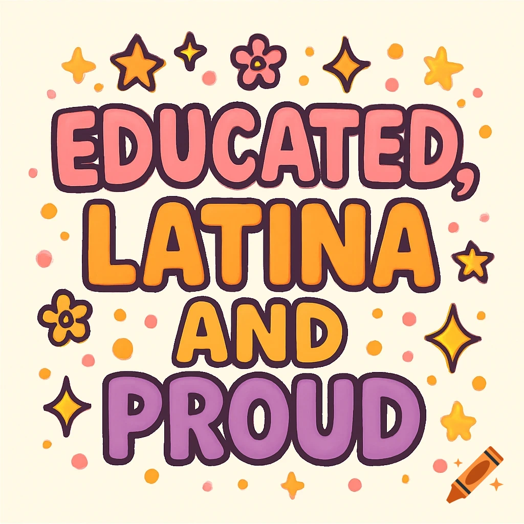Cartoon text reads "Educated, Latina and Proud" surrounded by stars and ...