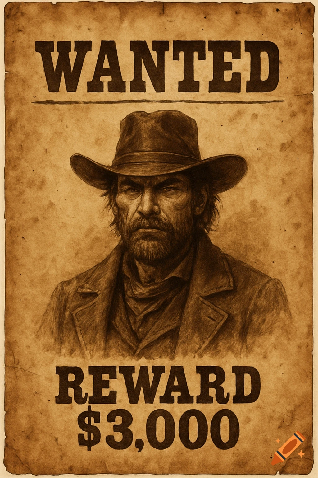 Wild west wanted poster with sketch portrait of a man in a cowboy hat ...
