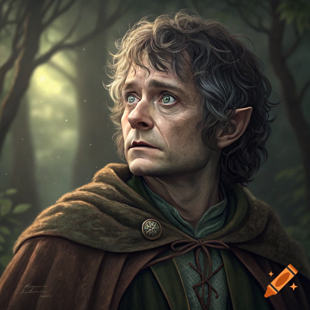 Portrait of a fantasy character with pointed ears in a forest, looking ...