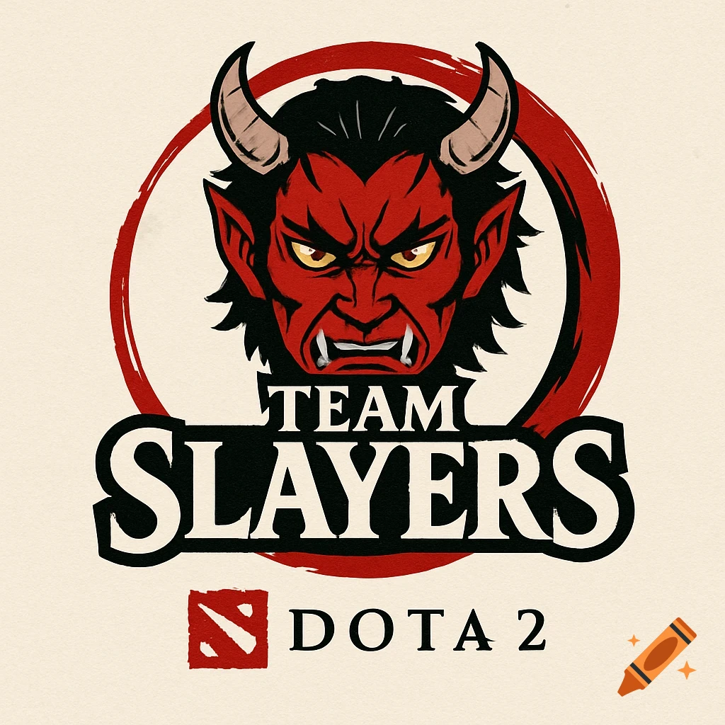 Logo with a red demon head and text 'TEAM SLAYERS DOTA 2' on Craiyon
