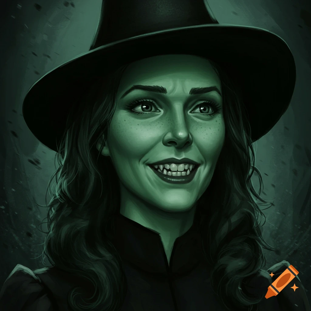 Digital painting portrait of a green-skinned woman with sharp teeth and ...