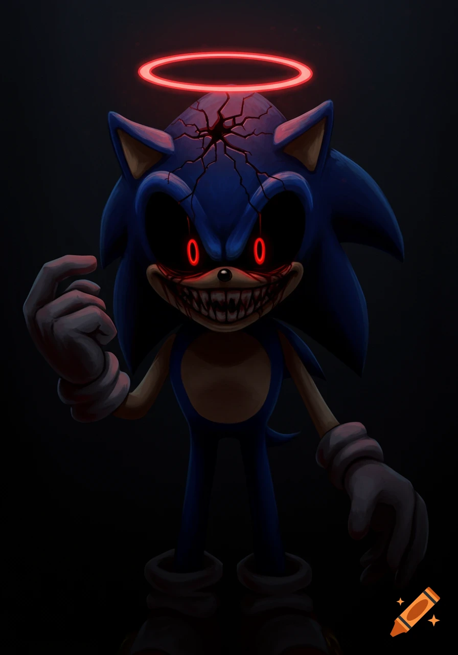 Terrifying depiction of Sonic.exe with glowing red eyes, sharp teeth ...