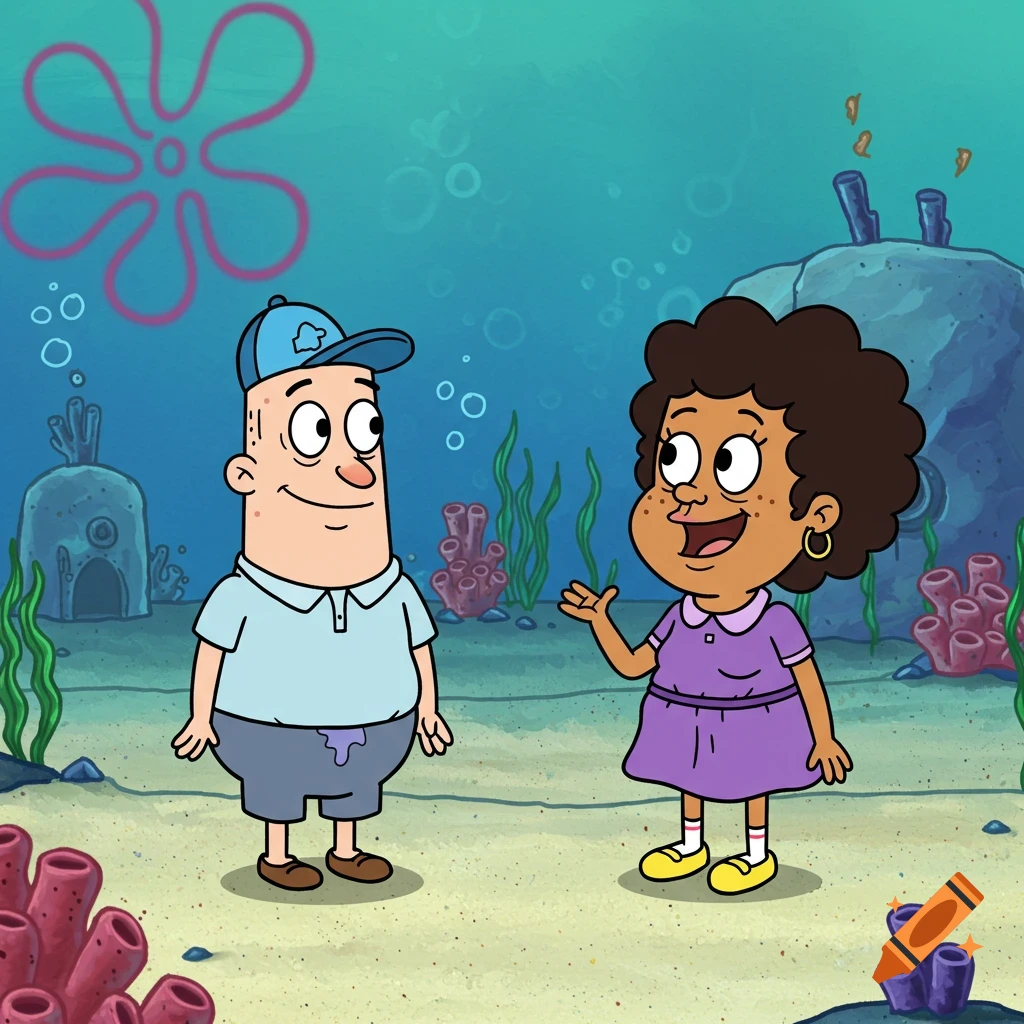 Two cartoon characters resembling SpongeBob incidental characters talk ...