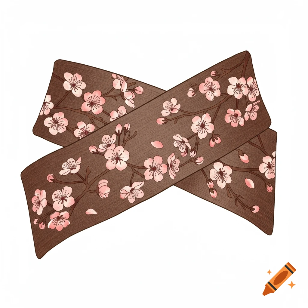 Illustration of two overlapping brown bands decorated with pink cherry ...