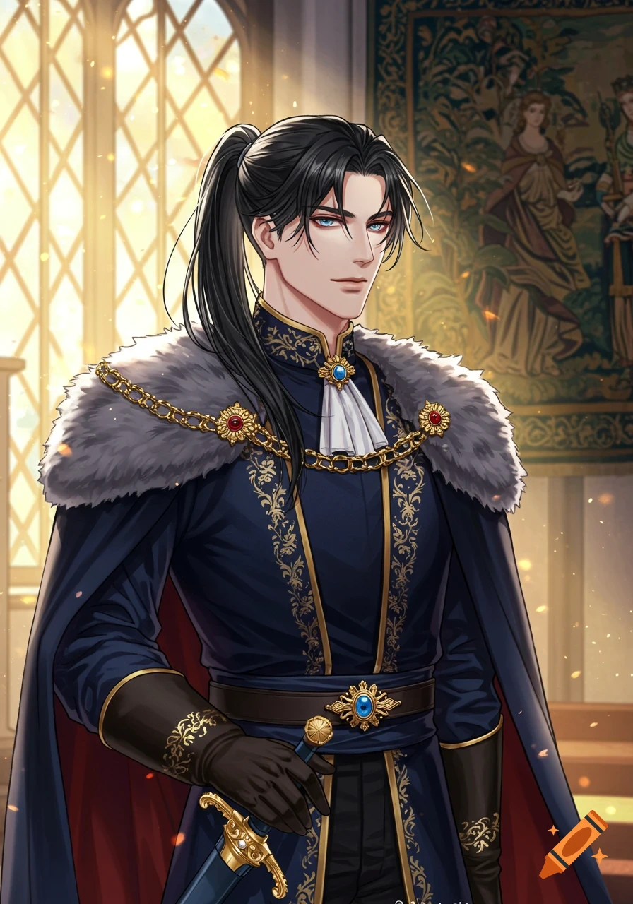 Portrait of a handsome dark-haired man in elaborate fantasy or ...