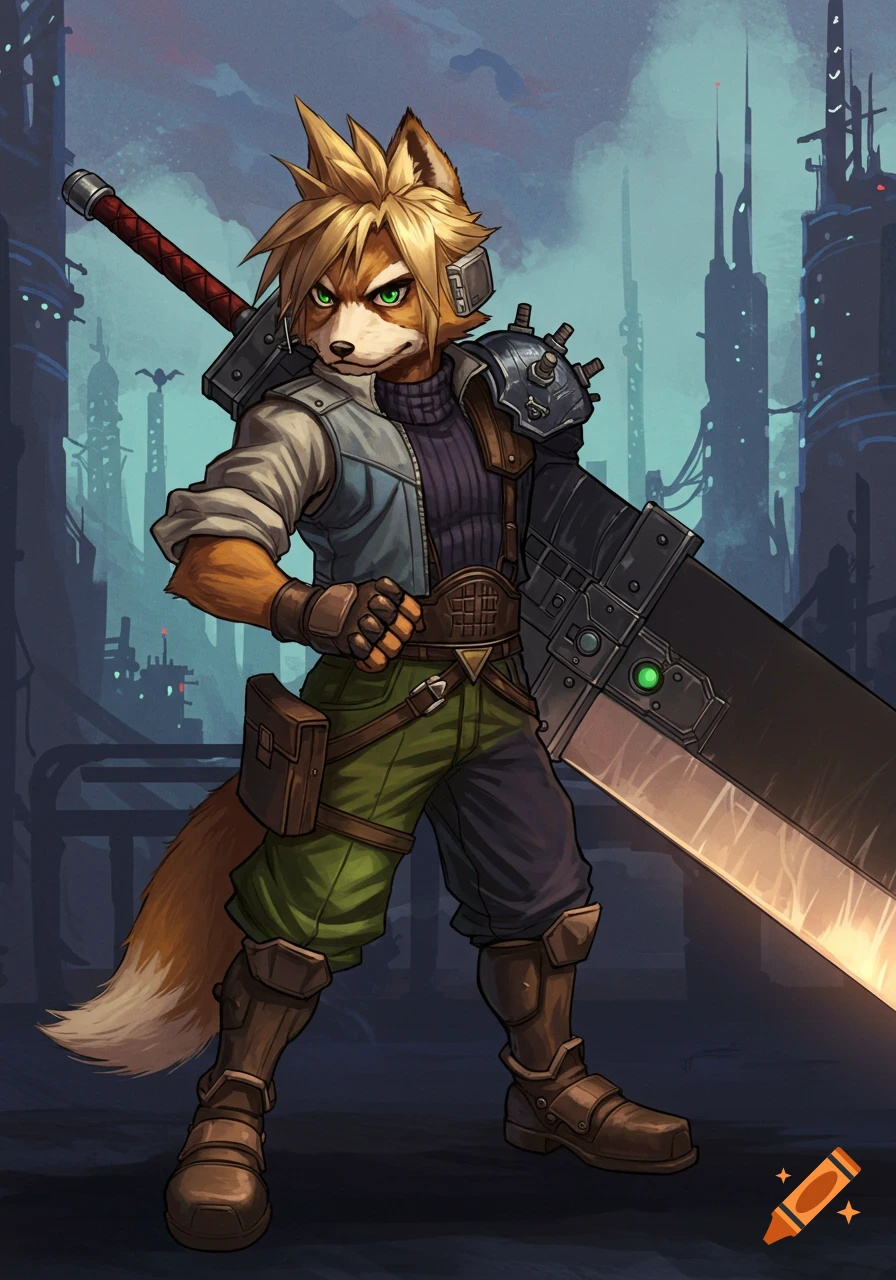 Furry character as Cloud Strife from Final Fantasy VII holding the ...