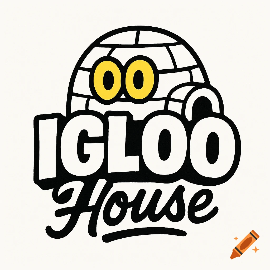 Stylized logo with a cartoon igloo and large yellow eyes above the ...
